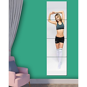 Shatterproof Full Length Mirror Tiles,Mirror for Wall,Full Body Mirror for Kids,Thick 0.12",4 Pcs 15.8"x15.8",Made of Frameless Plexiglass Acrylic Plastic,Wall Mounted for Home Gym,Bedroom,Door