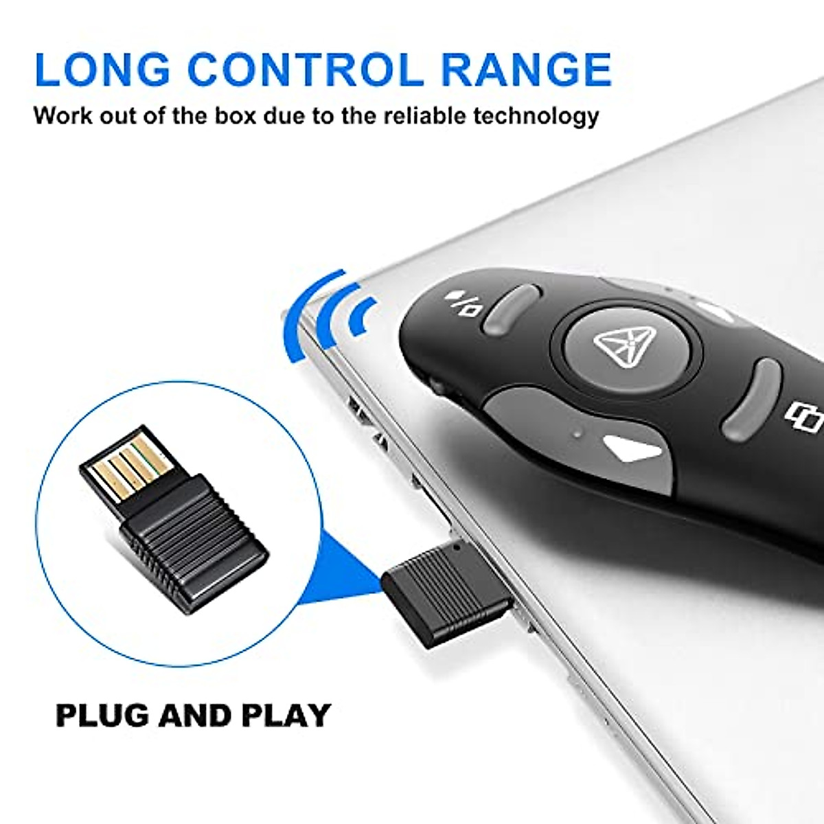 Presentation Clicker Pointer Wireless Presenter Remote Control, USB Presentation Remote PPT Clicker Slide Clicker Advancer for Mac/Win/Computer/Laptop