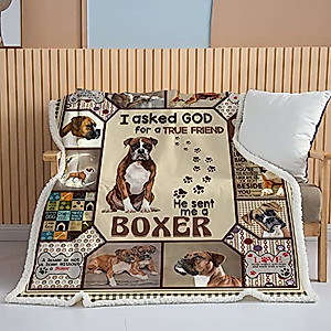 Bedmust Boxer Blankets for Medium Dog Gifts for Women Warm Lightweight Sherpa Best Friend Boxer Dog Ornament Blanket for Bed Couch Sofa (50X60 inches)