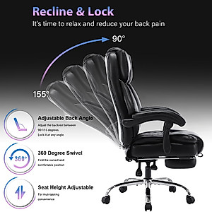 High Back Massage Reclining Office Chair with Footrest - Executive Computer Chair Home Office Desk Chair with Massaging Lumbar Cushion, Adjustable Angle, Breathable Thick Padding for Comfort (Black)