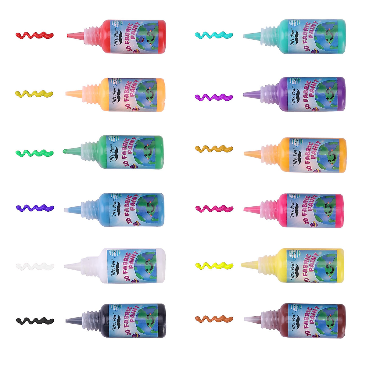 Mr. Pen- 3D Fabric Paint Set, 12 Colors, 0.67 oz, Puffy Paint for Fabric, 3D Paint, Puff Paint for Clothing, T-Shirt Paint, Puffy Paint for Crafts, Puffy Fabric Paint, Fabric Paint for Clothes
