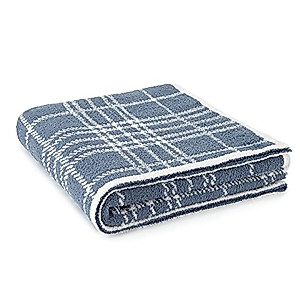 Crafted by Catherine Quinn Plaid Cozy Knit Throw Blanket 60" x 70" Inches, Soft Comfy Decorative Throw for Couch Bed Sofa Travel, Blue