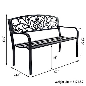 Tangkula Outdoor Steel Garden Bench Park Bench, 50 Inch Patio Park Bench Chair with Heavy-Duty Steel Frame, Outdoor Welcome Bench with Casted Pattern, Ideal for Yard Porch Balcony Garden Park