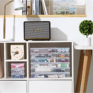 novelinks Stackable Plastic Clear Storage Box Containers with Latching Lid - Art Craft Supply Organizer Storage Containers for Pencil Box, Lego, Crayon, Beads, Jewelry (18 Pack Small -Clear)