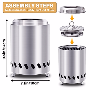 HGD 9.5 x 7.1 in Small Tabletop Fire Pit, Portable Mini Smokeless Table Top Firepit, Low Smoke Camping Stove for Outdoor & Patio, Fueled by Pellets or Wood, with Travel Bag, Stainless Steel, Silver
