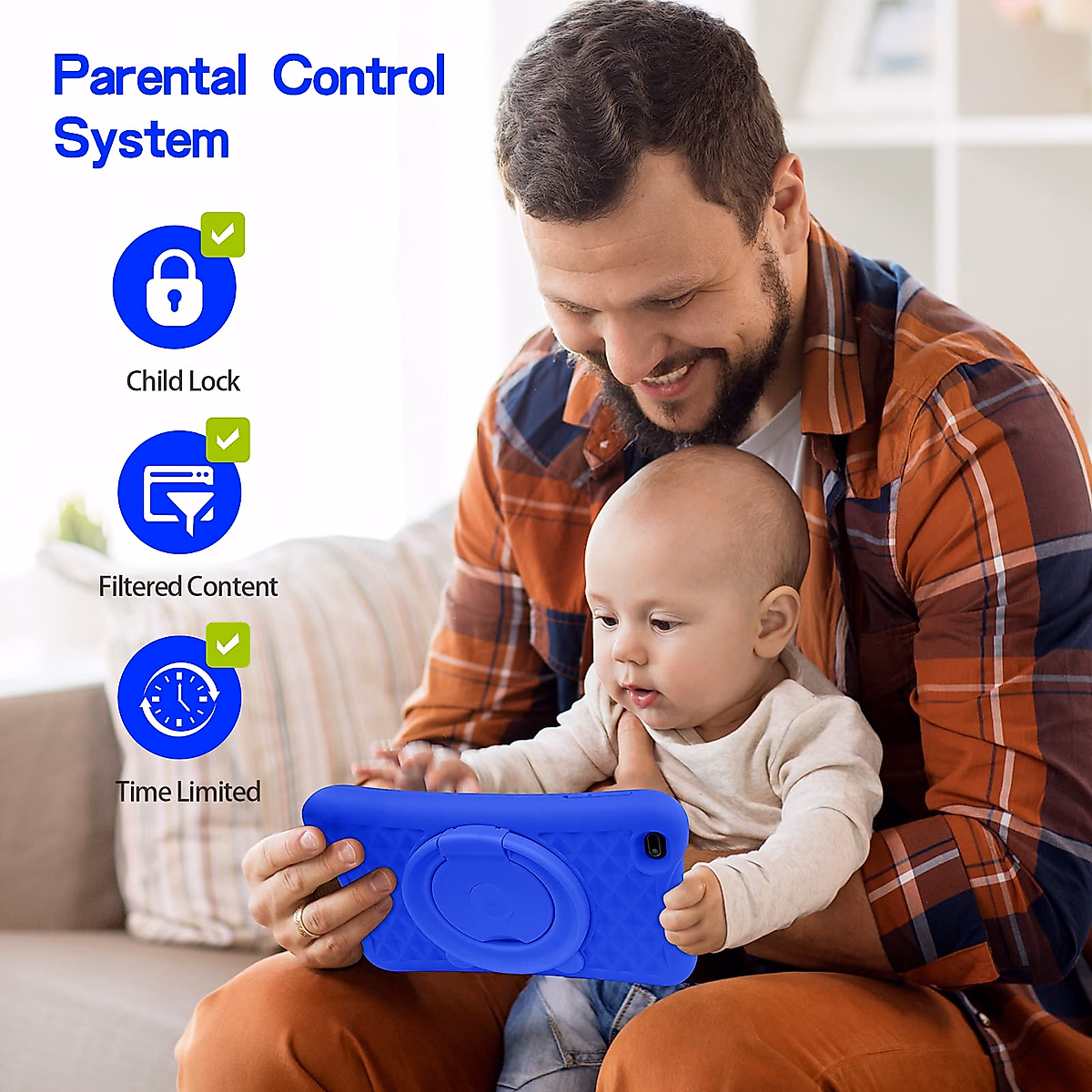 PRITOM 8 inch Kids Tablet, Quad Core Android 10, 64GB, WiFi, Bluetooth, Dual Camera, Educationl, Games,Parental Control, Kids Software Pre-Installed with Kids-Tablet Case(Blue)