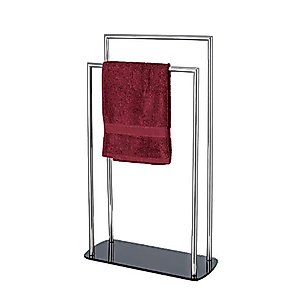 WENKO Towel Rack, Towel Stand with 2 Bars, Free Standing Towel Holder for Bathroom, Kitchen, Pool, Space Saving, Stainless Steel, Silver/Black, 18.9 x 31.5 x 7.9 in