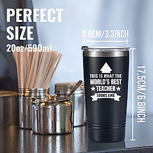 Onebttl Teacher Appreciation Gifts for Christmas, Teacher Appreciation Day, 20oz Stainless Steel Tumbler with Lid & Straw, Back to School Gift - World's Best Teacher Looks Like