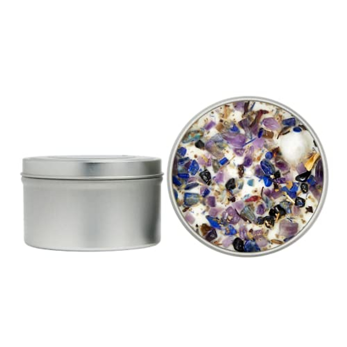 New Moon Candle by New Moon Beginnings - New Beginnings & Manifestation Candle - Dried Flower, Herb, & Crystal Candles - Aromatherapy Candles - Soy Candle - 8oz Tin