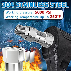 Boltigen Pressure Washer Swivel, 3/8 NPT Thread Pressure Washer Stainless Steel Swivel Joint Fittings, 360°Degree Kink Free Connector, 5000 PSI