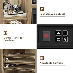 YESHOMY Electric Fireplace TV Stand for Televisions up to 65+ Inch, Media Entertainment Center Console Table with Four Open Storage Shelves & Cabinets, 58 Inch, Barnwood