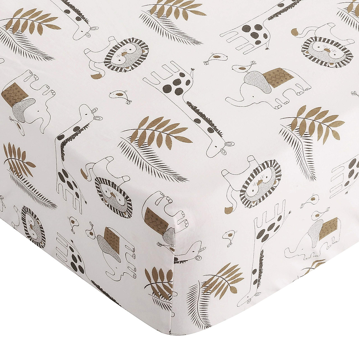 Levtex Baby - Tanzania Crib Set - Baby Nursery Set - Charcoal Cream Tan - Jungle - Giraffe Lion Elephant - 5 Piece Set Includes Quilt, Fitted Sheet, Diaper Stacker, Wall Decal & Bed Skirt/Dust Ruffle