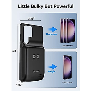 NEWDERY Galaxy S23 Ultra Battery Case 10000mAh, Qi Wireless Charging, Fast Charging, Sync Data Supported, Powerful Portable Rechargeable Charger Case for Samsung S23 Ultra 5G 6.8" Black