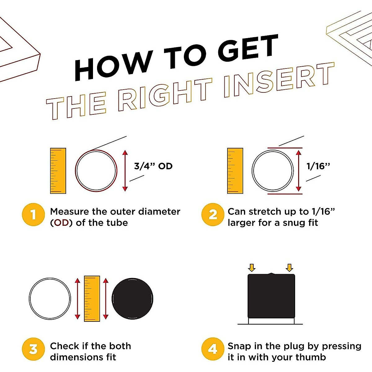 Made in USA Prescott Plastics 3/4" - 0.75" Inch Rubber Hole Plugs Round Black Vinyl End Cap, Flexible Pipe Post Rubber Cover, Glide Protection Furniture (Pack of 4)