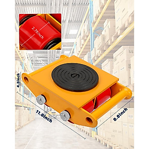 FAHKNS Machinery Moving Skate Heavy Duty Machinery Skates Cargo Mover 6T Machine Skates with 360° Rotation Cap 4 PU Rollers for Heavy Duty Industrial Moving Equipment(Yellow)