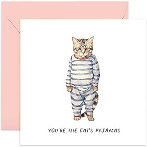 Old English Co. Funny Well Done Card for Him or Her - 'Cat's Pyjamas' Congratulations Card for Men Women - Cute Thank You Card for Friends Family - Just Because, Graduation | Blank Inside Envelope