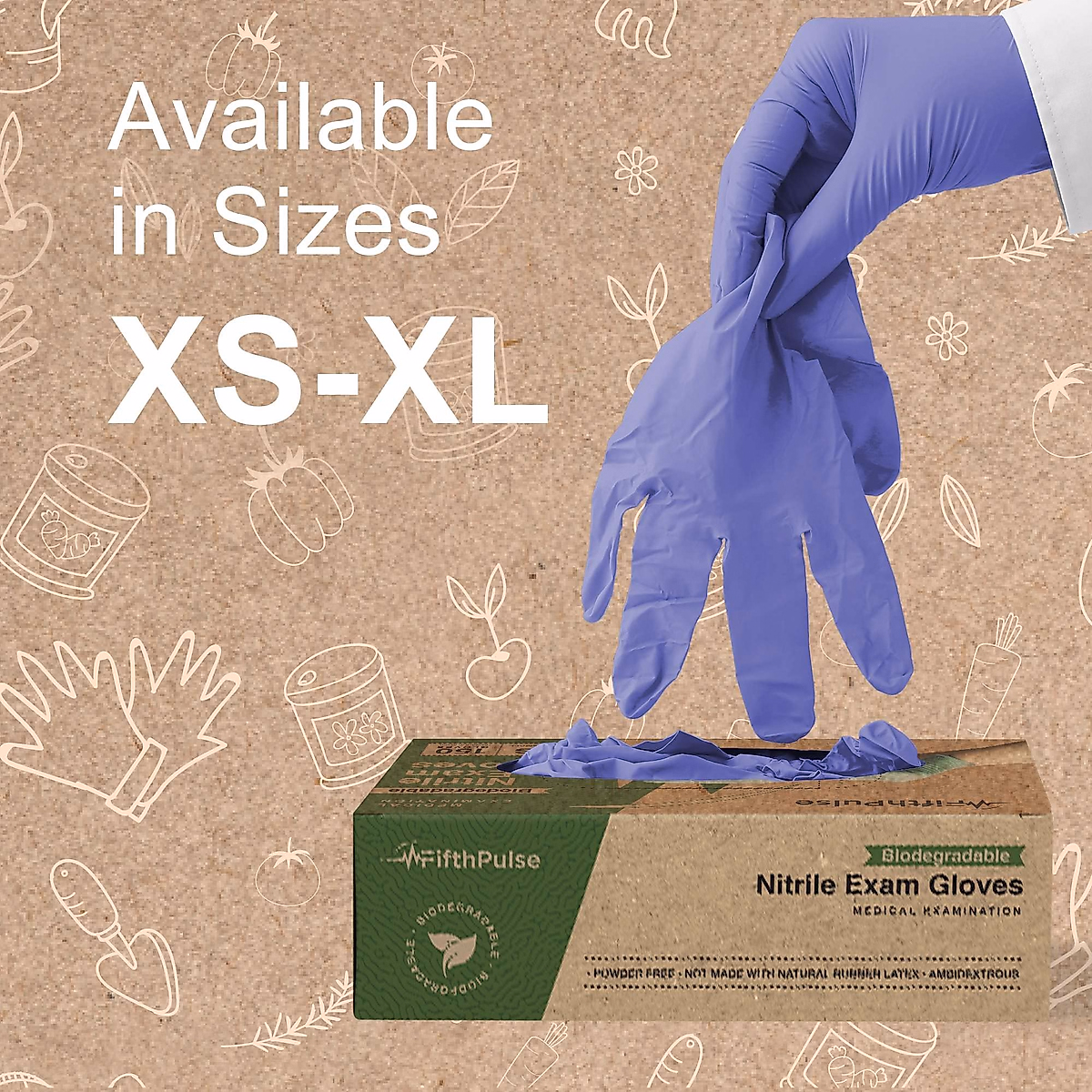 FifthPulse Biodegradable Disposable Nitrile Gloves X Small - 150 Count - Green Food Safe Cooking Gloves - Powder and Latex Free Gloves with Textured Fingertips - Home Cleaning Rubber Gloves