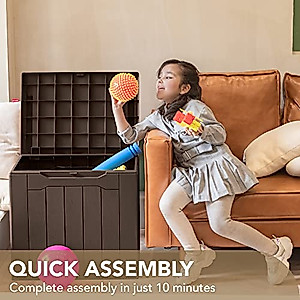 Devoko 30 Gallon Resin Deck Box Outdoor Indoor Waterproof Storage Box for Patio Pool Accessories Storage for Toys Cushion Garden Tools (30 Gallon, Brown)