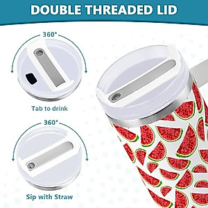 Wfrish Tumbler with Handle and Straw Lid,Vintage Red Watermelon Fruit 40 oz Insulated Coffee Cup Stainless Steel Water Bottle Travel Mug Cupholder Friendly,Gifts for Women Men