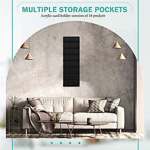 Geelin 2 Pcs Business Card Holder with Hanging Hardware Black Acrylic 16 Pocket Business Vertical Organizer Wall Mount Sticker Display Rack Pre Drilled Organizing Stand for Office Home (Vertical)