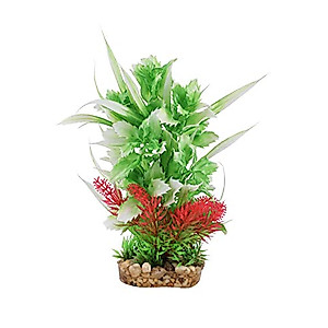 CNZ® 3 Pcs Assorted Lifelike Aquarium Plastic Plant Decoration with Gravel Base, 8-inch