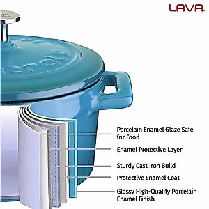 LAVA 4.7 Quarts Cast Iron Dutch Oven: Multipurpose Stylish Round Shape Dutch Oven Pot with Three Layers of Enamel Coated with Trendy Lid (Turquoise)