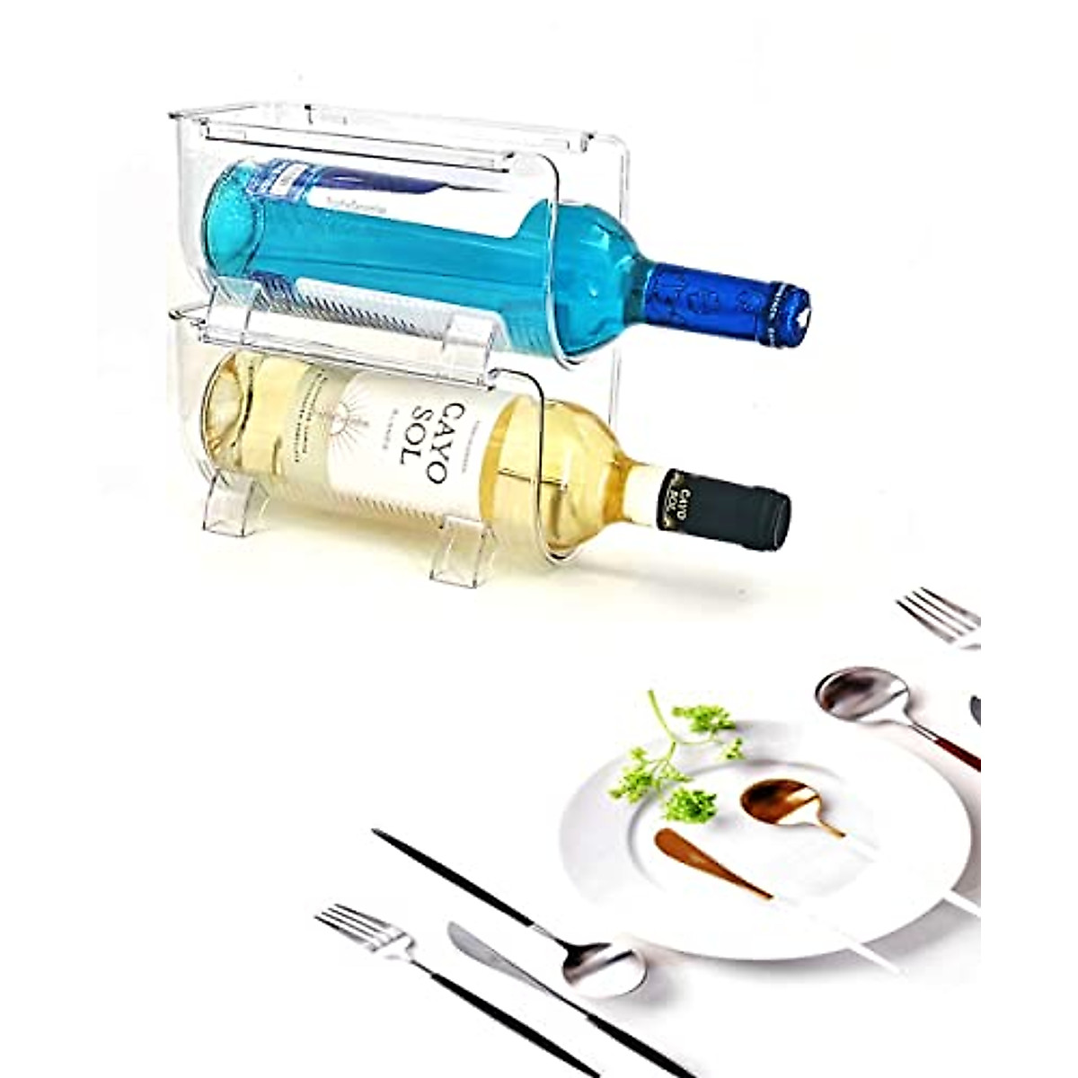 Frontier Plastic Stackable Multipurpose Wine Rack Storage Organizer, Wine and Water Free Standing Bottle Holder for Fridge, Counter Top, Display Cabinets, 2 Pack, Clear
