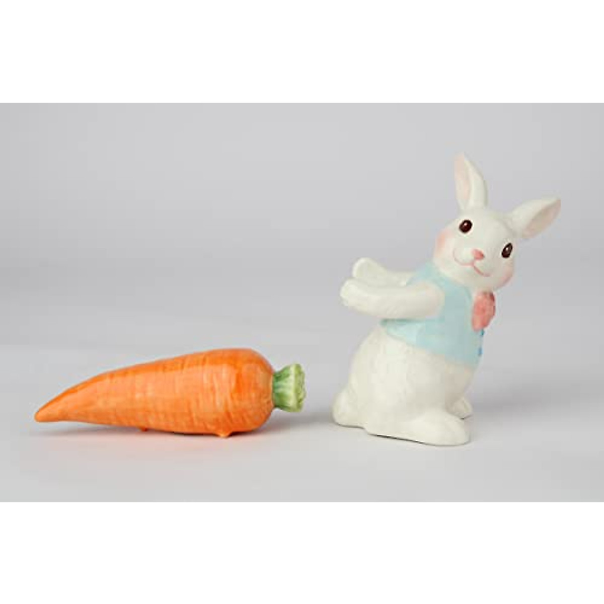 Fine Ceramic Spring Easter Buny carries Carrot Salt & Pepper Shakers Set, 3.75" H