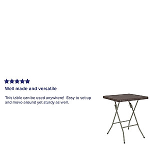 Flash Furniture Linburgh 1.95-Foot Square Brown Rattan Plastic Folding Table