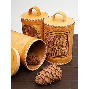 Birch Bark Food Storage Jar, Coffe and Tea Wooden Container, Decorative Jars with Wood Lid (Deer)