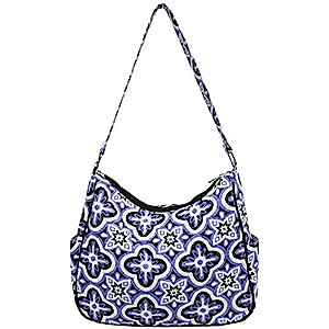 Ngil Quilted Cotton Hobo Shoulder Bag (Quatrefoil Paradise Black)
