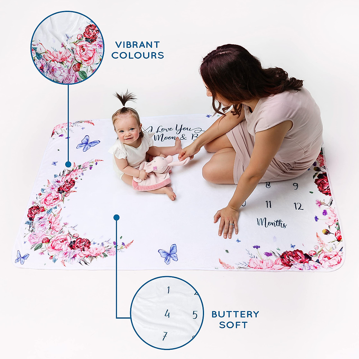 Happy Little Bubs - Baby Girl Milestone Blanket - Baby Blankets for Girls - Baby Monthly Milestone Blanket Girl - Baby Month Blanket - Milestone Blanket for Baby Girl - Baby Girl Blanket 60''x40''