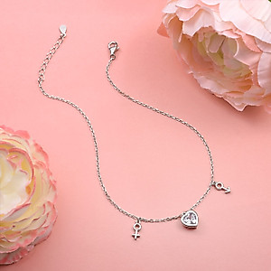 925 Sterling Silver Ankle Bracelets Moon Star Sun Universe/Flower/Sunflower/Heart/Sideway Cross/Sea Turtle Starfish Adjustable Anklet Jewelry Foot Chain for Women 9+4inch