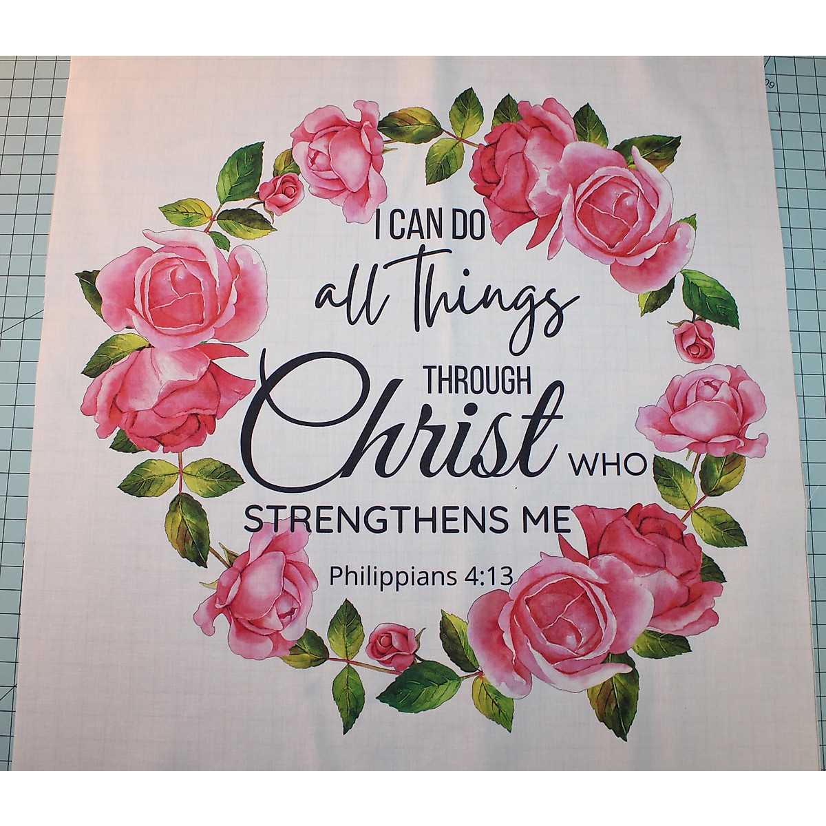 Fabric Panel 16"x16" Bible Verse 100% Cotton Quilting Panel Square Philippians 4:13 AM340