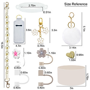 Velaco 11 PCS Cup Accessories for Stanley Cup, Water Bottle Handle Strap for Stanley 30/40 oz tumbler with handle, including Straw Toppers, Silicone Cup Boot, Keychain Charms - White