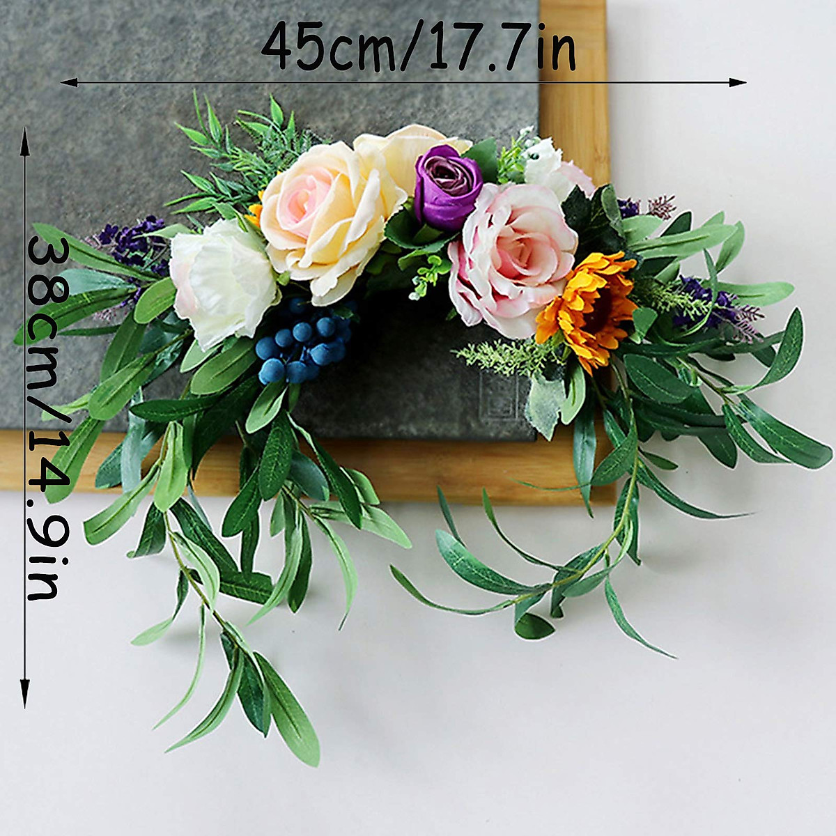 NMFIN Artificial Flower Swag, Handmade Floral Simulation Rose Peony Swag Arch Wreath Centerpiece for Wedding Home Front Door Garden Lintel Decoration