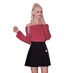 SweatyRocks Women's High Waisted A Line Pleated Skirt Cute Chain Skater Mini Skirts Black M