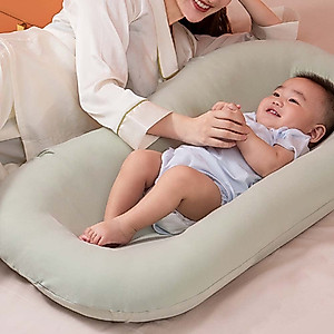 Saanerueen Baby Lounger for Newborn 0-24 Months, Infant Nest Sleeping for Baby in Bed, Soft Breathable Washable Newborn Lounger for Baby (Green,0-12 Months)
