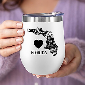 Gifts Idea for Women Girl,Florida Wine Tumbler 12 Oz with Lid,Funny Vacuum Stainless Steel Coffee Mug Stemless Cup,Unique Florida Themed Gift,for Hot and Cold Drinks (White) (Pack of 1)