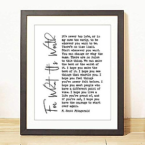 For What It's Worth Art Print F. Scott Fitzgerald Quote Inspirational Print Inspirational Gift Scripture Wall Decor UNFRAMED 8x10inch