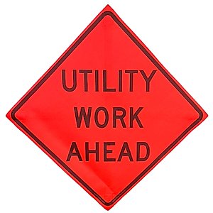 OrangeGear® 48” x 48” MUTCD TTC Compliant Safety Orange Mesh Temporary Traffic Control Rollup Signs (Utility Work Ahead (WITH Ribs))