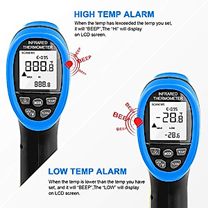 HOLDPEAK HP-985B Infrared Thermometer Non-Contact, -58℉~2480℉ (-50℃～1360℃), Dual Laser Digital IR Thermometer Gun with Adjustable Emissivity for Forge Melting Furnace Kilns Industry 【NOT for Human】