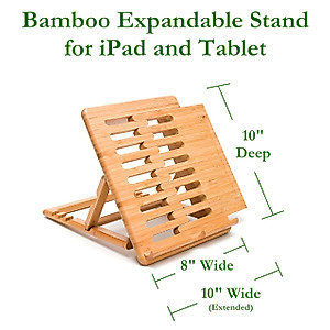 Lipper International 1887 Bamboo Wood Expandable Stand for iPad, Samsung, Nexus, Nintendo Switch, and Other Tablets