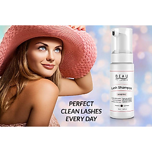 Korean Eyelash Extension Foam Cleanser Shampoo & Brush (50ml) - Oil Free Sensitive Paraben & Sulfate Free Eyelid/Lash Foaming Wash Cleaner To Remove Makeup & Mascara - Ideal For Salons And Home Care