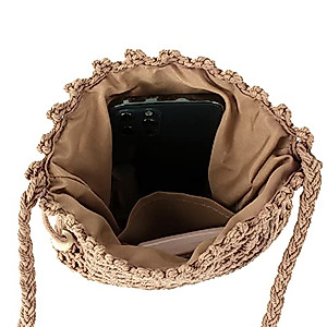 Meyaus Women Small Cotton Crochet Crossbody Bag Summer Beach Drawstring Shoulder Bag Purse