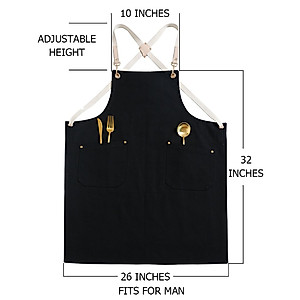 Jeanerlor Canvas Heavy Duty Work apron With Pockets Adjustable M to XXXL for Men Double-sided (striped and black) + Cross-Back Straps.
