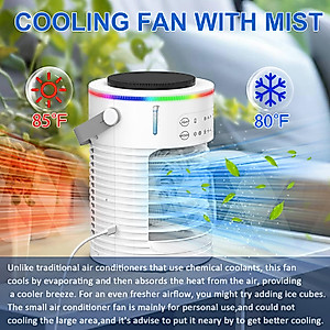 Azoiito Portable Air Conditioners,Small Air Conditioner with 2 Mist&3 Timer&7 Colors Night Light,Evaporative 3 Speed Personal Air Cooling Fan,Mini Desk Air Cooler AC Fan for Car, Office Camping