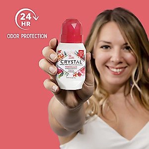 Crystal Mineral Deodorant Roll-On Body Deodorant With 24-Hour Odor Protection, Pomegranate, Non-Sticky Roll-On, Aluminium Chloride, 2.25 FL OZ - 3 pack