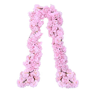 LIVILAN Cherry Blossom Garland Artificial Cherry Blossom Vines 2pcs Flower Garland Spring Garland Pink Floral Garland Hanging Vines Wedding Garden Arch Wall Home Party Cherry Blossom Decor