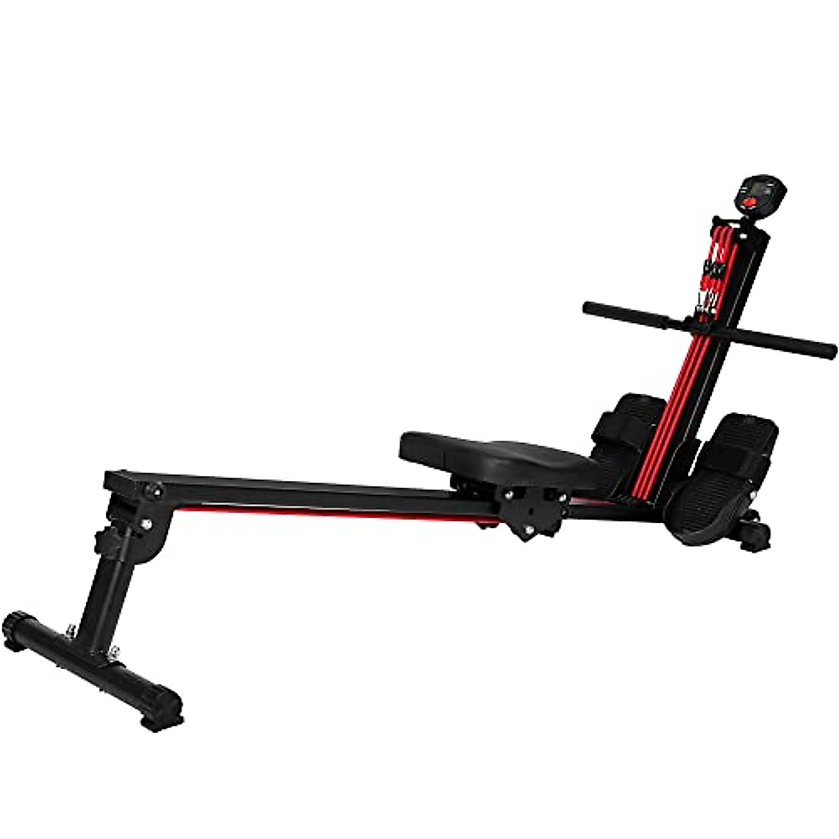 Rowing Machines for Home Use, Foldable Rowing Machine, Elastic Rower Indoor Row Machine with 3 Adjustable Levels, LCD Display & Comfortable Seat Cushion (Black&Red)